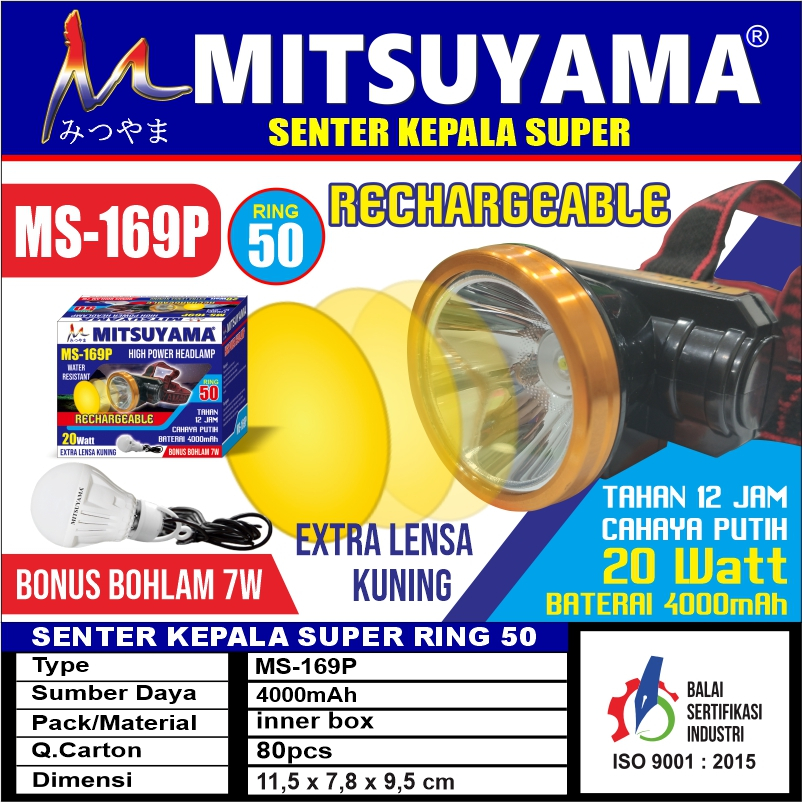 Jual Mitsuyama Head Lamp/Senter Kepala + Bolam MS-169P | Shopee Indonesia