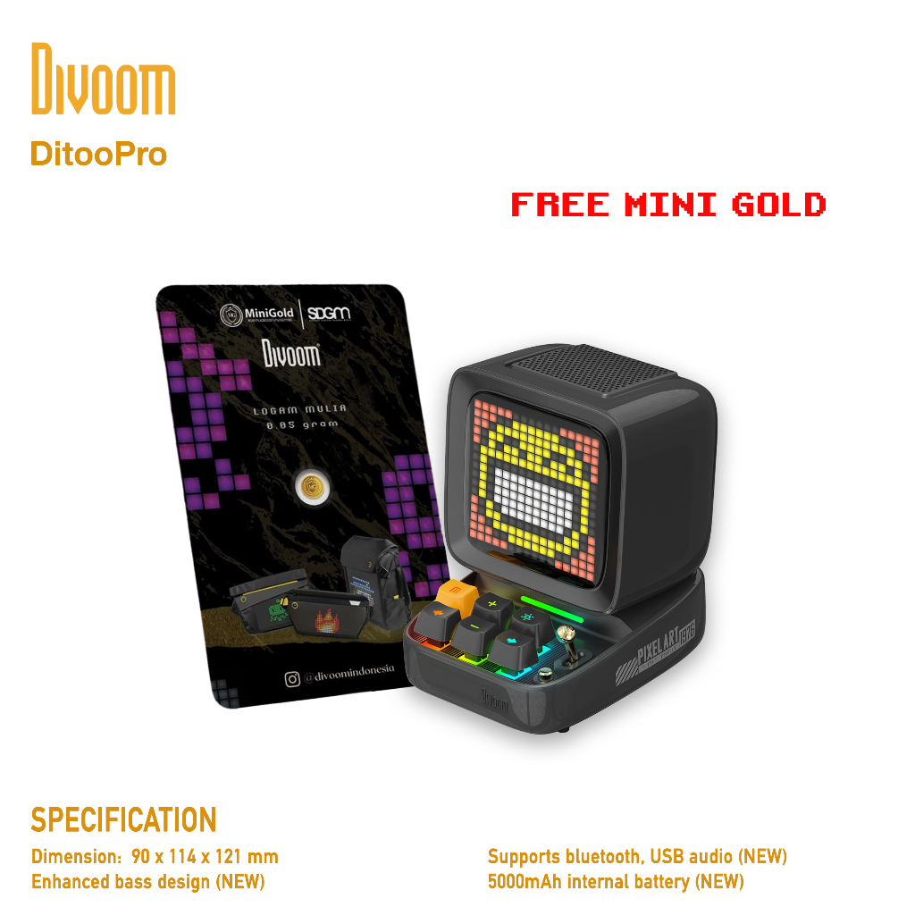 Jual Divoom Ditoo Pro Pixel Art Bluetooth Speaker 15 Watt | Shopee ...