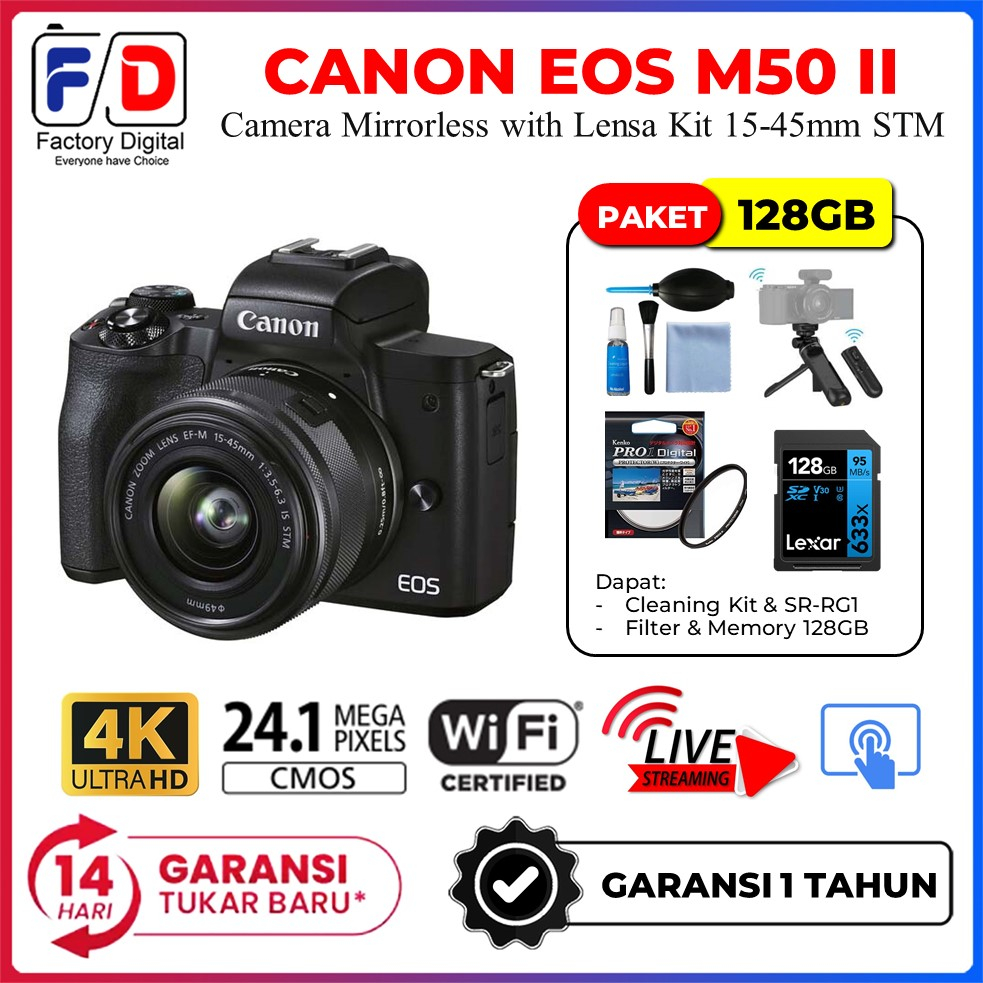 Jual Canon EOS M50 Mark II Kit 15-45mm Mirrorless Kamera EOS M50 II ...
