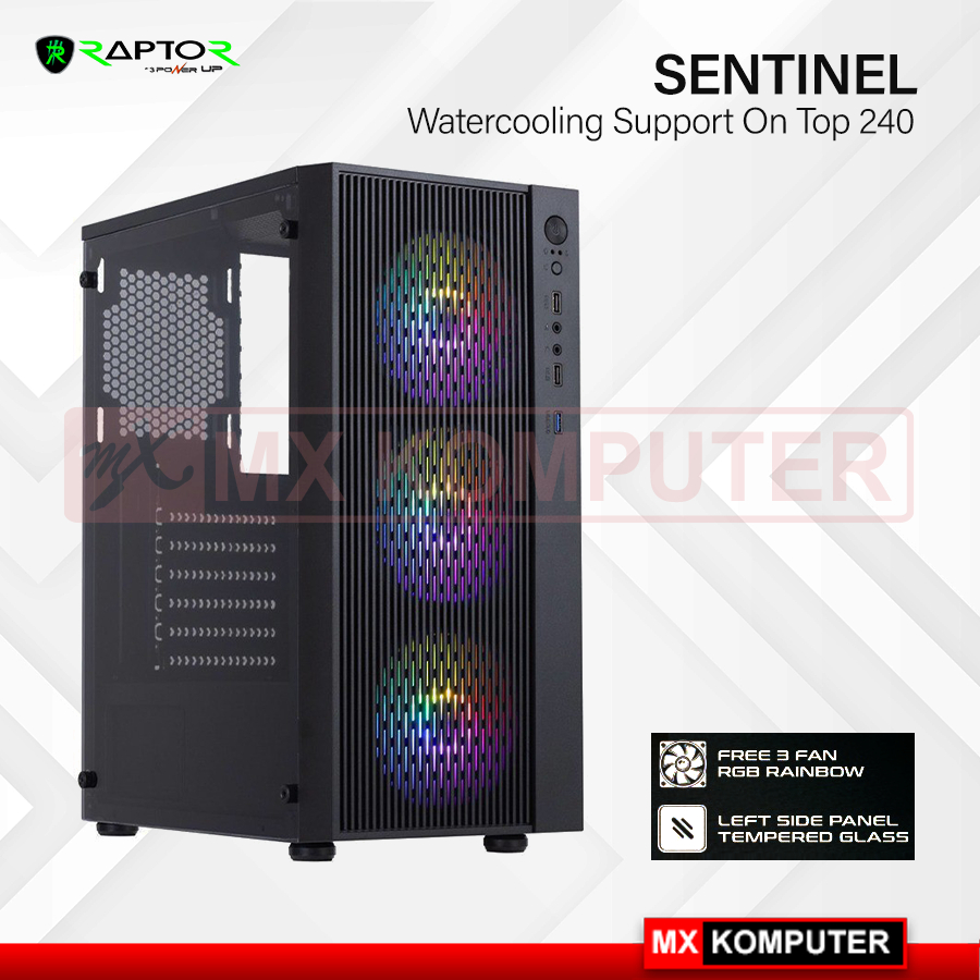 Jual Casing Power Up RAPTOR SENTINEL ATX Gaming Case include 3 FAN RGB ...