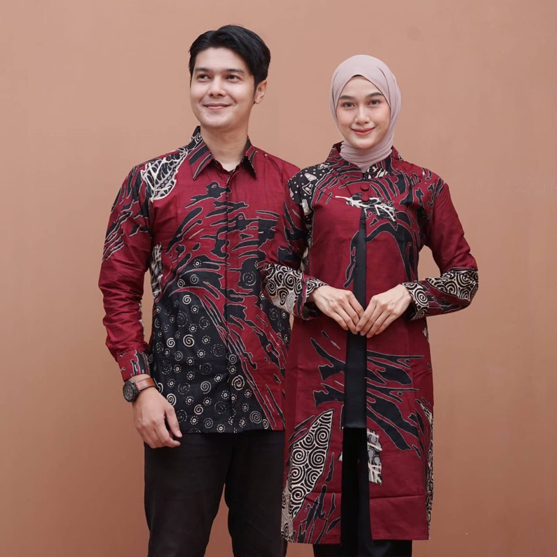 Jual Couple Atasan Tunik Batik Wanita Terbaru Bahan Kain Katun - Motif Abstrak Bolero Marun ...