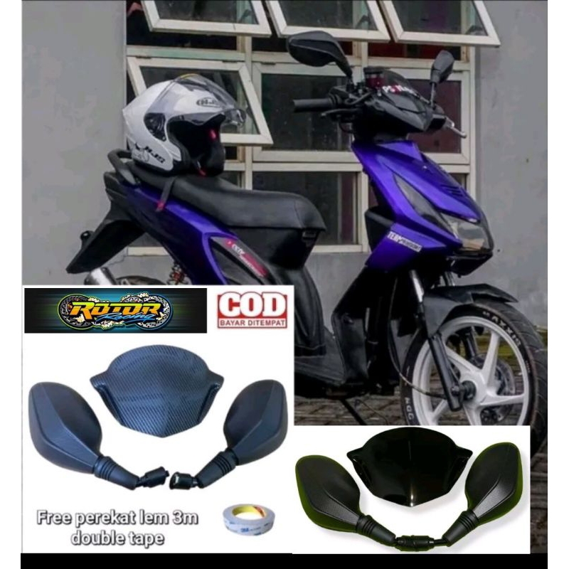 Jual Paketan variasi kaca spion click + visor pnp beat karbu beat new ...