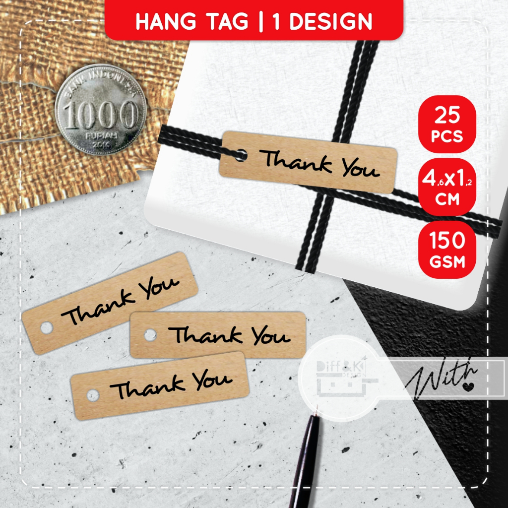Jual Label Hang Tag Thank You Simpel Simple Pen Kraft Rustic Vintage ...