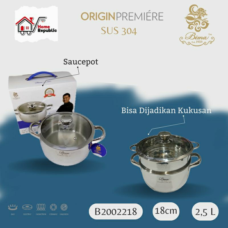 Jual Panci BIMA ORIGIN PREMIERE SAUCEPOT B2002218 B2002220 18CM 20CM ...