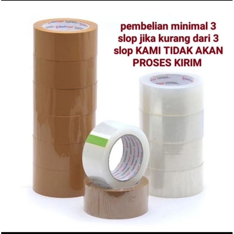 Jual lakban nachi bening 2" 100 yard harga tersebut 1 slop isi 6 roll (minimal pemesanan 3 slop ...