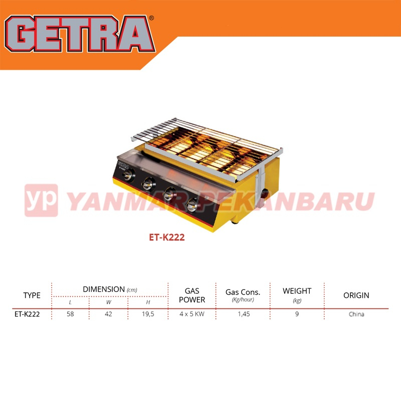 Jual Mesin Barbeque Gas / Barbeque Machine GETRA ET-K222 4 Burner | Shopee Indonesia