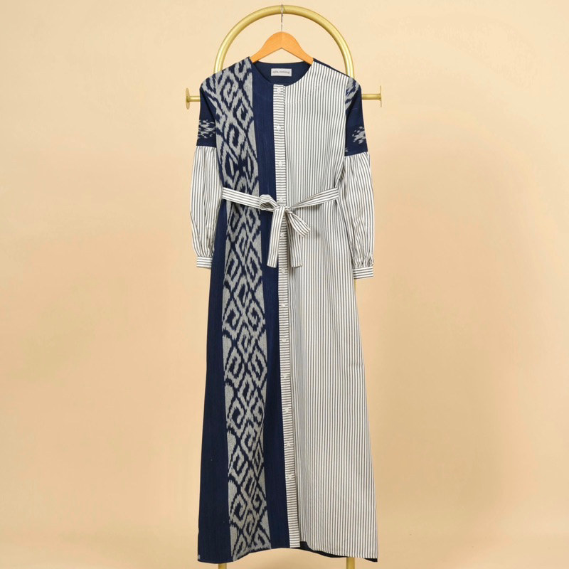 Jual Gamis Tenun Garis G0498 Navy | Shopee Indonesia