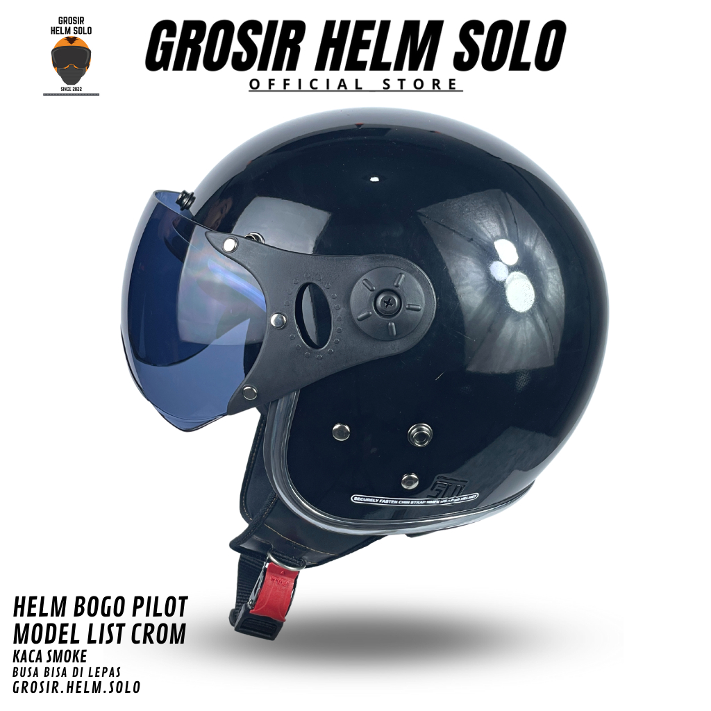 Jual HELM BOGO DEWASA MODEL LIST CHROME KACA PILOT SMOKE / CLEAR ...