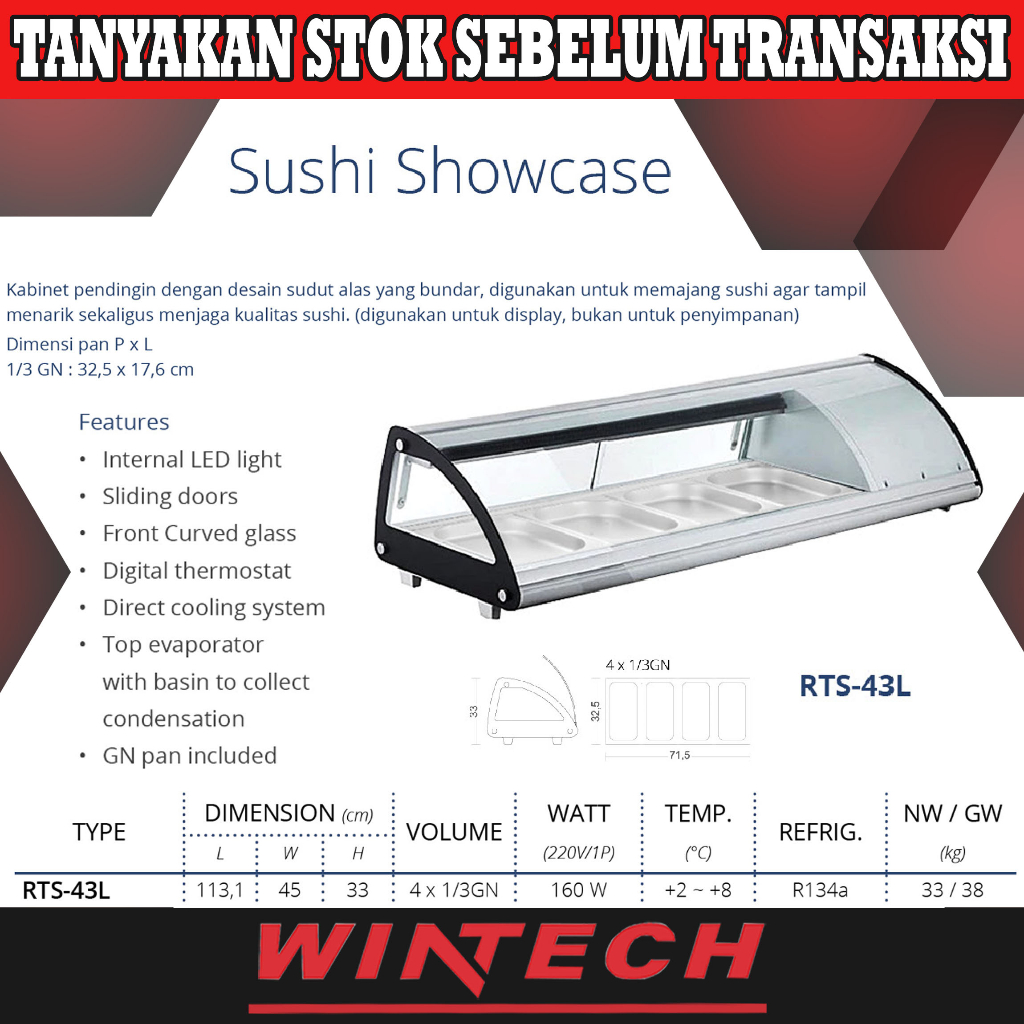 Jual Gea RTS-43L Sushi Showcase / Tempat Display Sushi Pemajang Sushi ...
