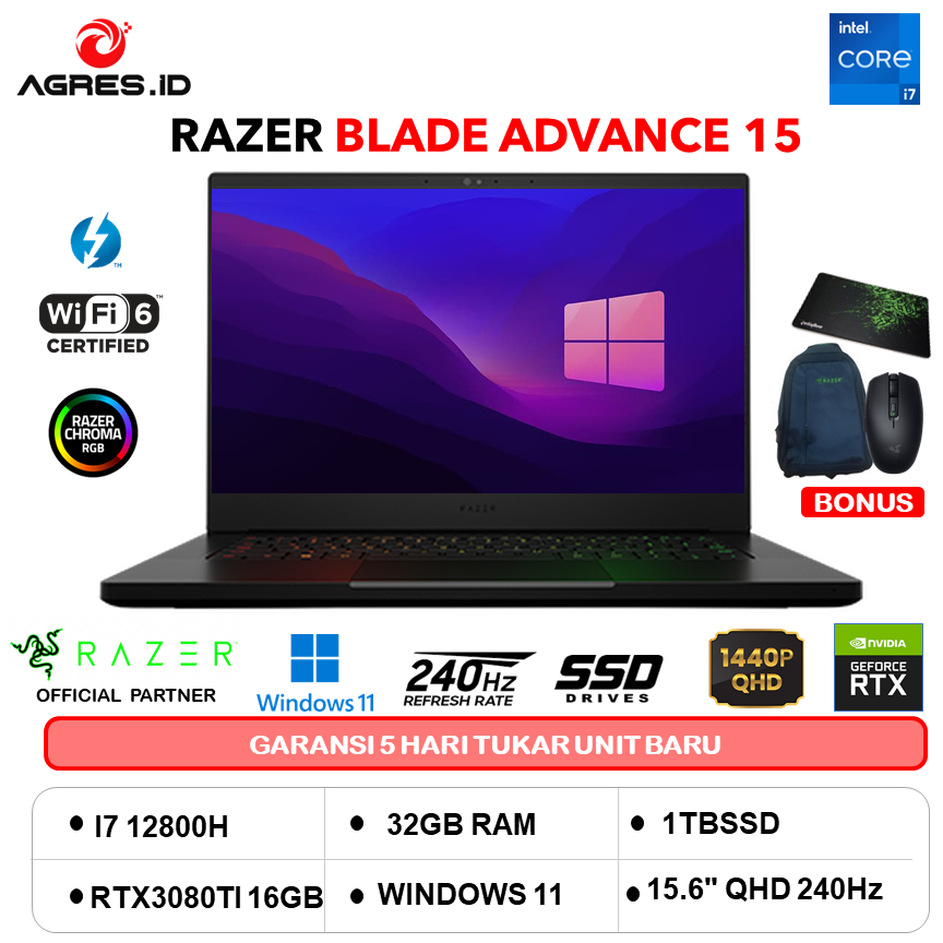 Jual RAZER BLADE ADVANCE 15 RTX3080TI 16GB/ I7 12800H 32GB 1TBSSD W11 ...