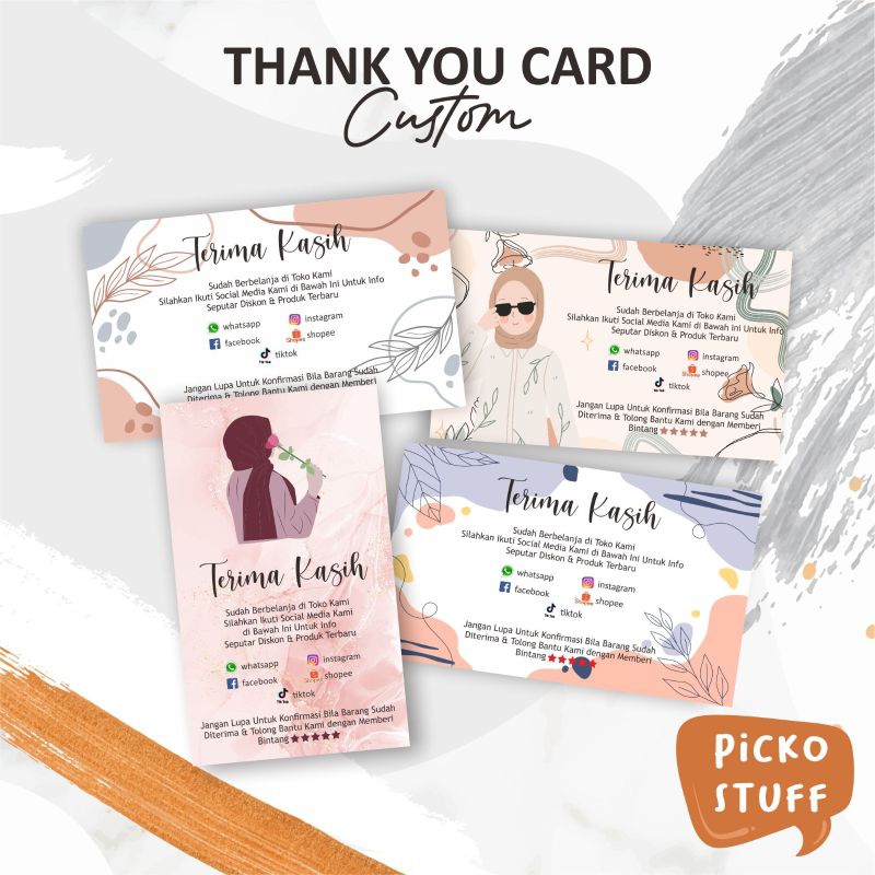 Jual [ISI 100 PCS] Kartu Ucapan / Thank You Card / Kartu Terima Kasih Buket CUSTOM | Shopee ...