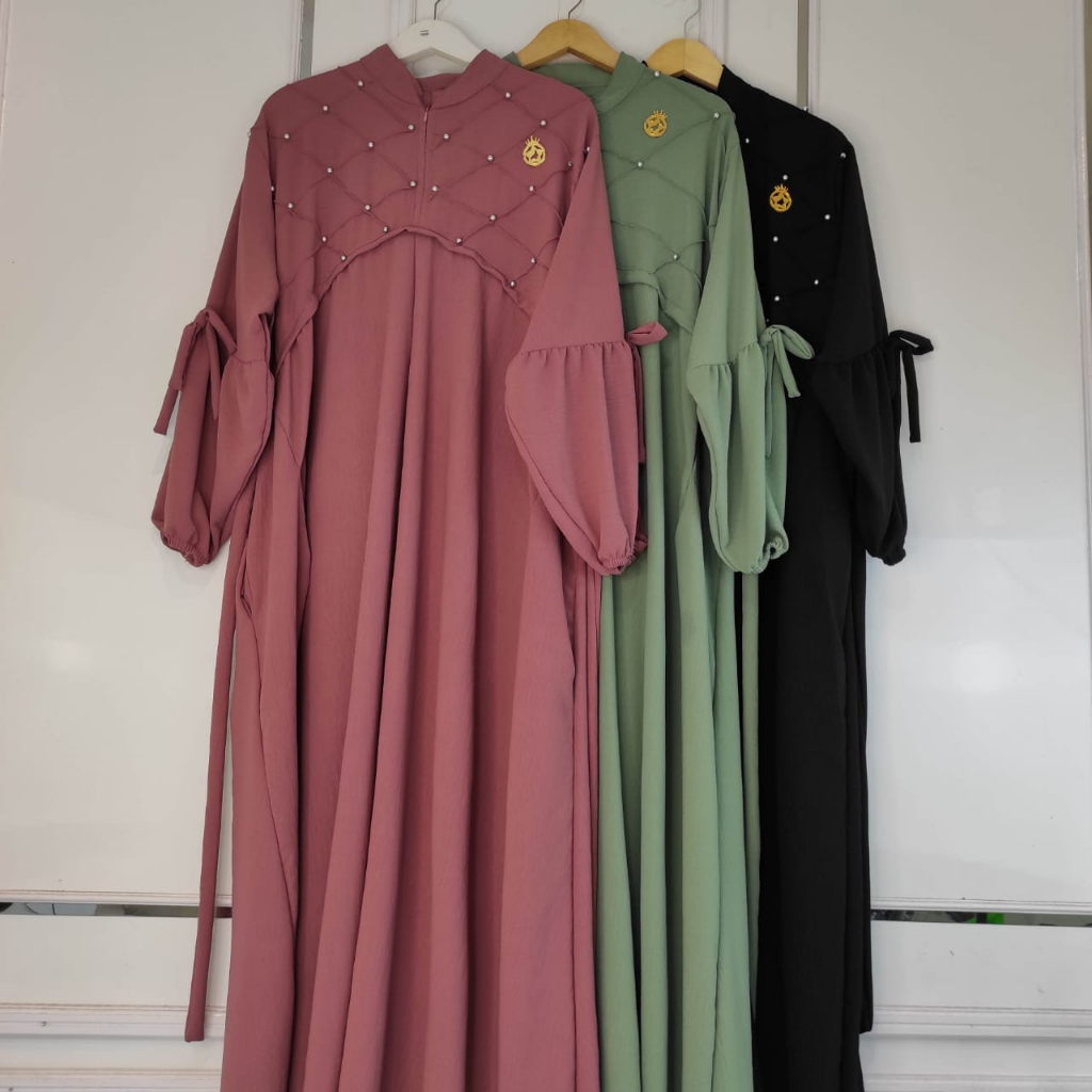 Jual OMARA DRESS - Gamis Jumbo LD 140cm Payet Mutiara Mewah Crinkle ...