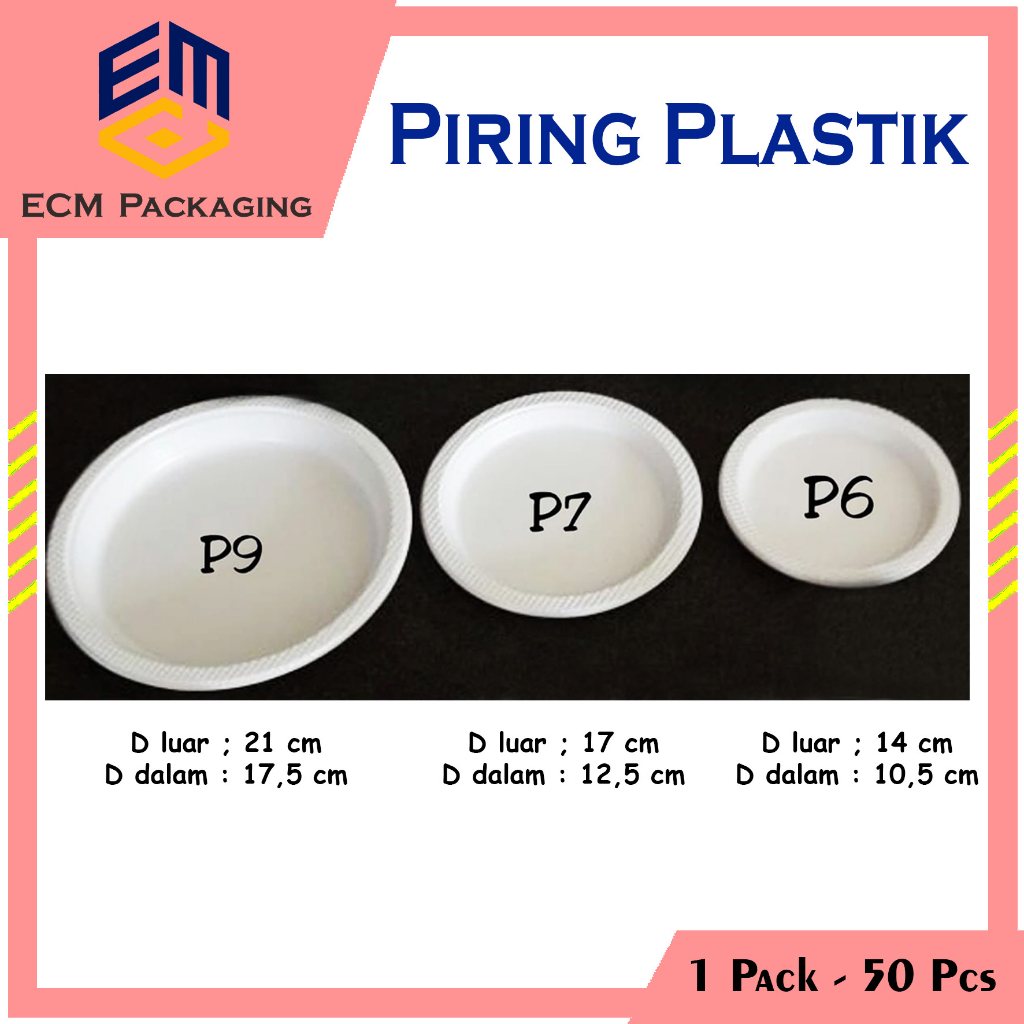 Jual 50pcs Piring Plastik Putih Kecil Sedang Besar P5 P6 P7 P9 sekat P10 sekat Piring Makan ...