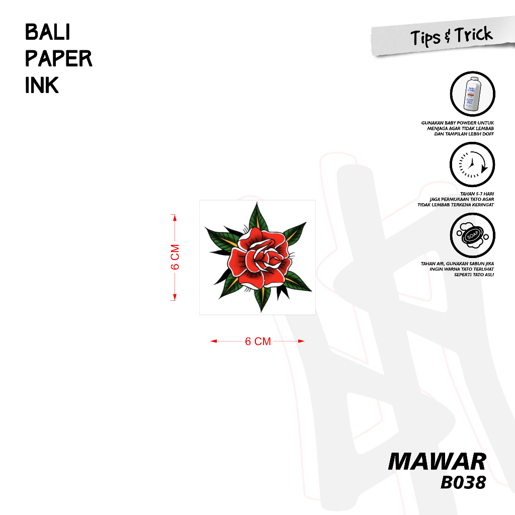 Jual Bali Paper Ink B038 Mawar Tatto Temporary Basic Tato Temporer ...