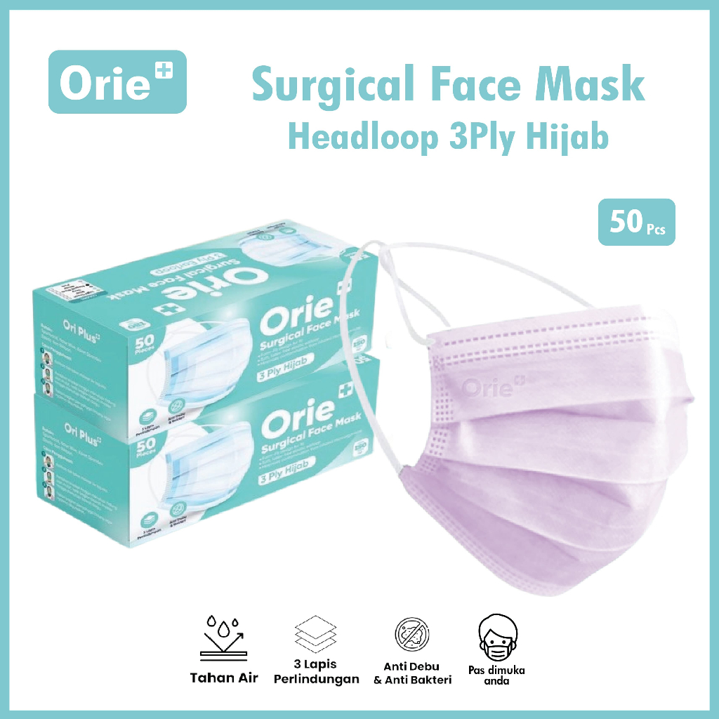 Jual Masker Hijab Orie+ 3ply Headloop Surgical isi 50 pcs | Shopee ...