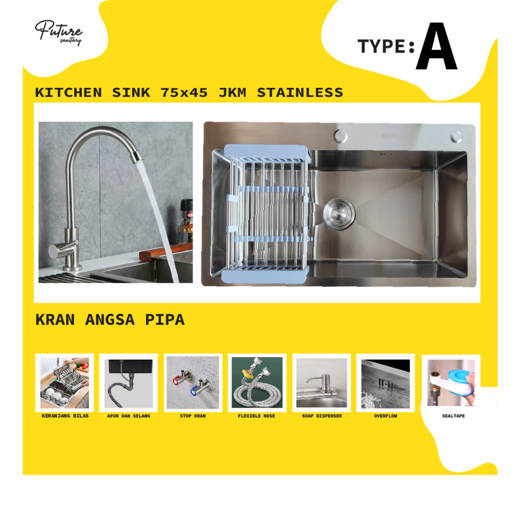 Jual Kitchen Sink 7545 Full Stainless Steel 304 / Bak Cuci Piring 1 ...