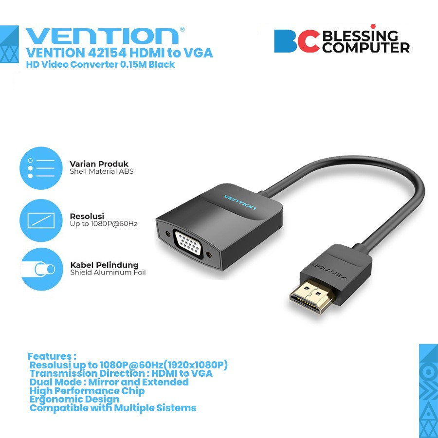Jual VENTION 42154 HDMI to VGA HD Video Converter 0.15M Black | Shopee Indonesia