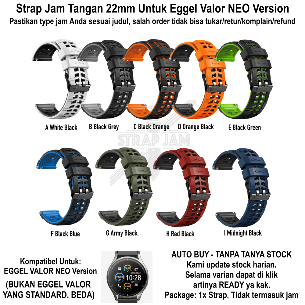 Jual S1W Tali Jam Tangan Eggel Valor Neo - Strap 22mm Silikon Quick ...