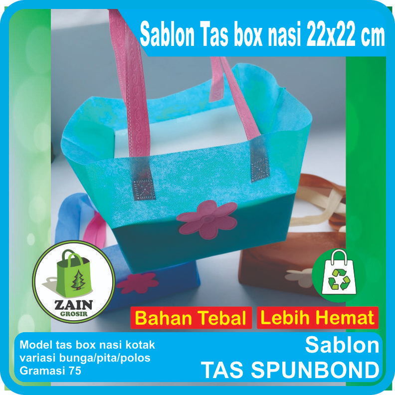 Jual Sablon Custom tas box nasi 22x22 cm Tas spunbond tali kain nonwoven furing press kantong ...
