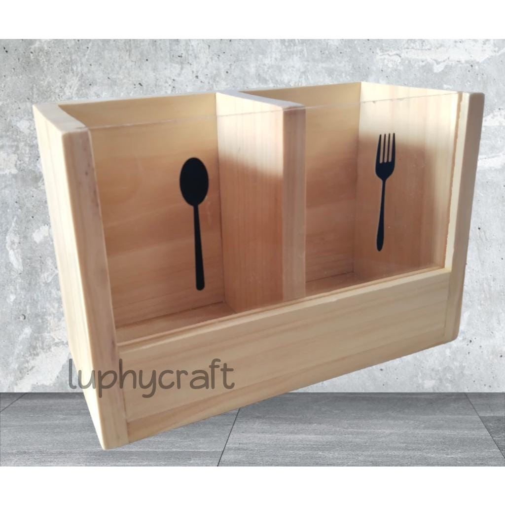 Jual Tempat sendok garpu kayu pinus akrilik, tempat sendok serbaguna ...