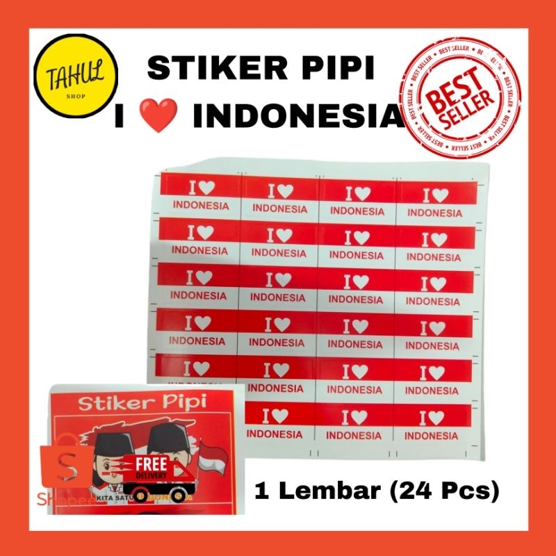 Jual 1 Lembar ( 24 Pcs ) !!! Stiker Pipi I love Indonesia / stiker ...