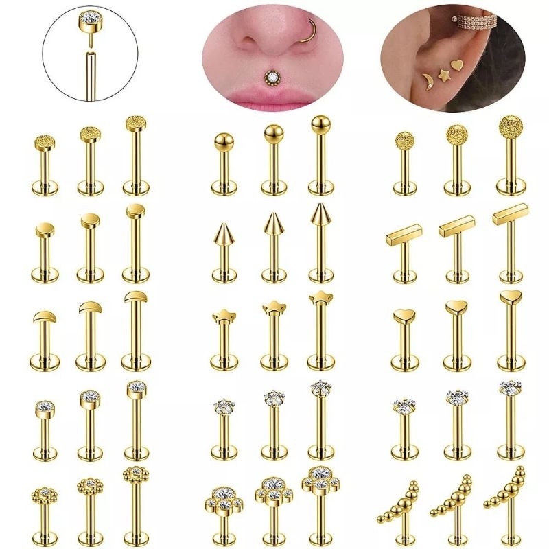 Jual 1PCS Anting Piercing Plug In Gold EarLobe Labret Helix Tragus ...