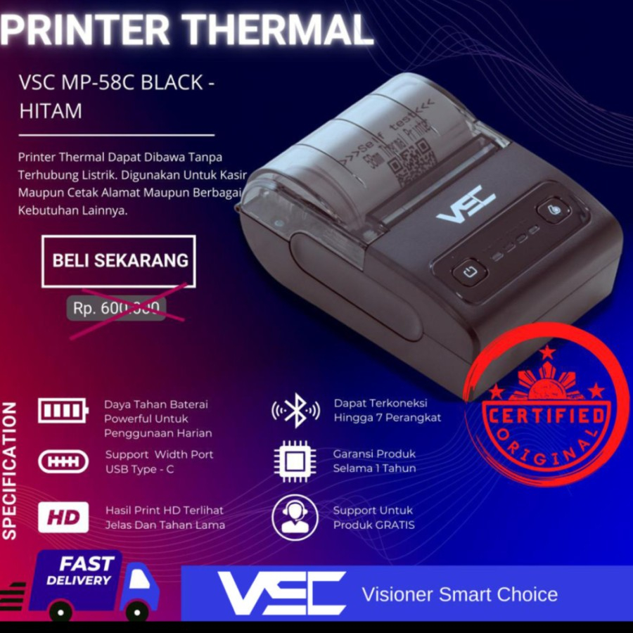 Jual MOBILE PRINTER THERMAL VSC MP-58C RPP02 BLUETOOTH 58MM | Shopee ...
