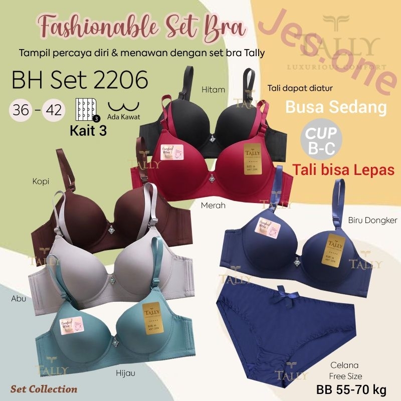 Jual Tally 2206 Bra Set Berkawat Busa Sedang 3/4 Cup B-C Kait 3 ...