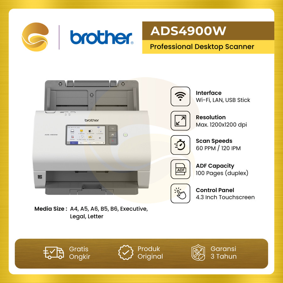 Jual BROTHER Scanner ADS4900W Desktop Scanner ADS 4900W ADS 4900 W ...
