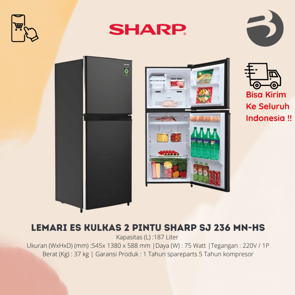 Jual LEMARI ES KULKAS 2 PINTU SHARP SJ 236 MN-HS | Shopee Indonesia