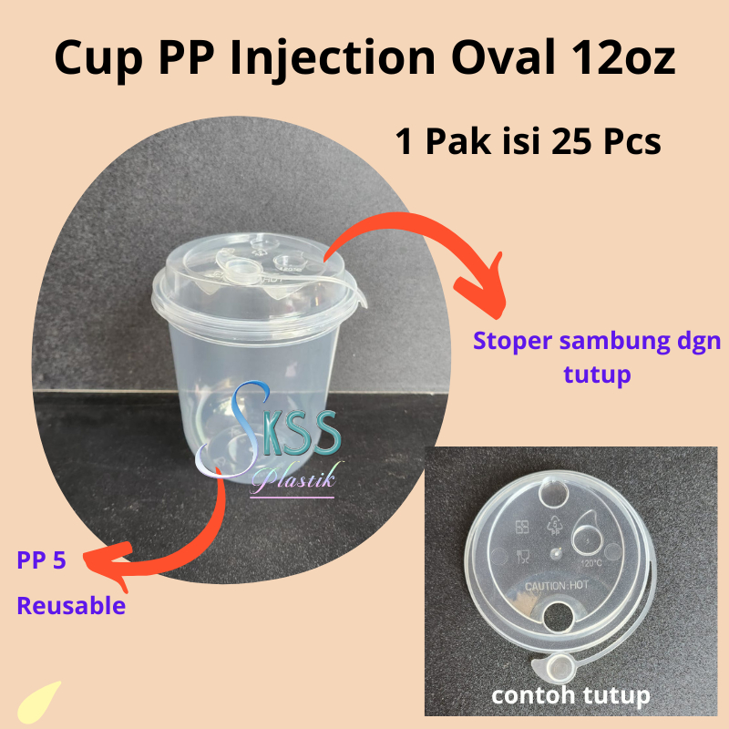 Jual Cup PP Injection Oval 380ml 12oz + Lid Connected Stoper Isi 25 Pcs l Gelas Plastik Thinwall ...
