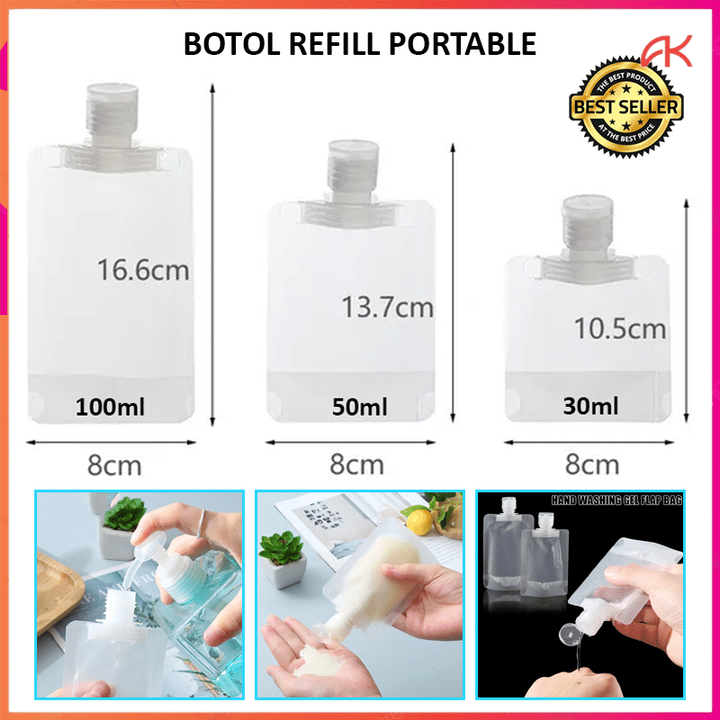 Jual ANK BOTOL REFILL PLASTIK PORTABLE TRAVELING / TRAVEL POUCH TUTUP ...