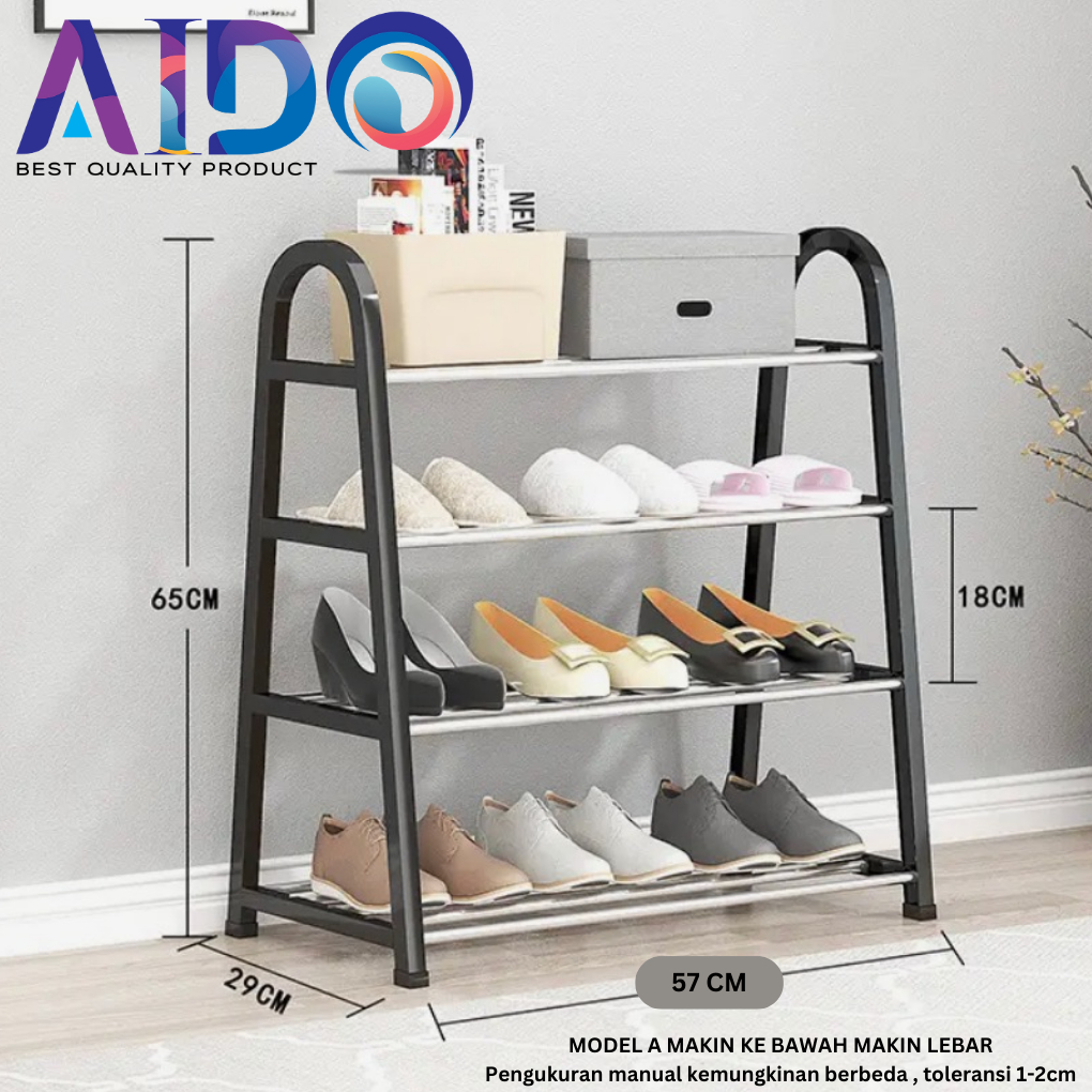 Jual Rak Sepatu tebal Multi fungsi Rak Sepatu Stainless Steel 4 susun ...