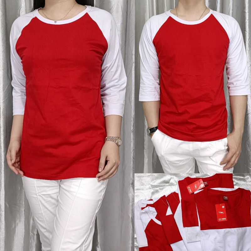 Jual Kaos polos reglan MERAH-PUTIH lengan 3/4 Uk 20 22 S M L XL XXL ...