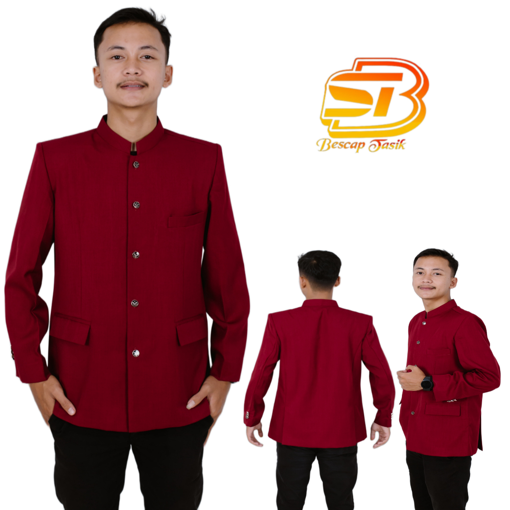 Jual Jasko Maroon Polos Motif saku Tutup Jas Koko Pria Dewasa Beskap ...
