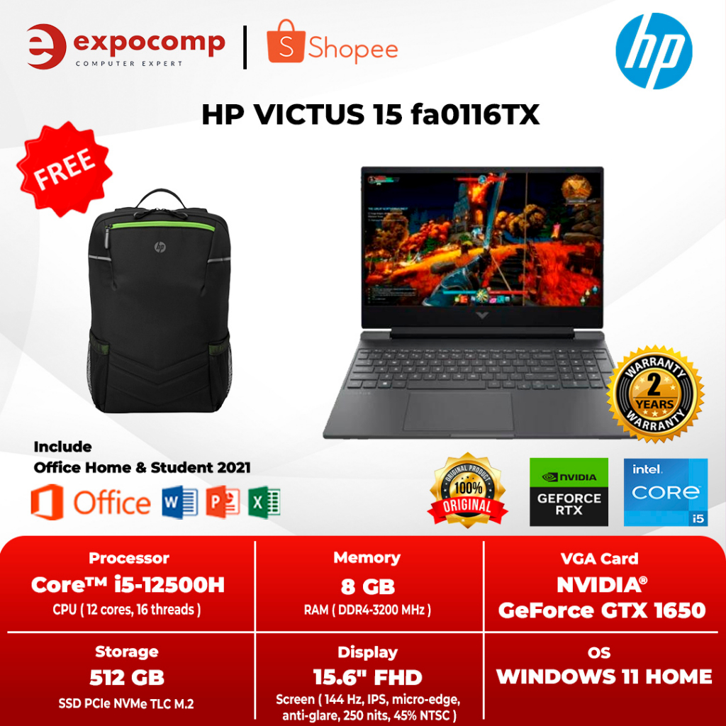 Jual Hewlett Packard HP VICTUS 15 fa0116TX CORE i5-12500H 8GB 512GB GTX16504GB W11+OHS | Shopee ...