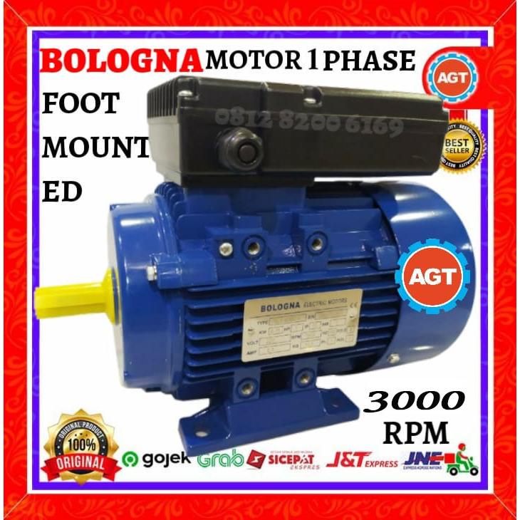 Jual BOLOGNA ELECTRIC MOTOR 1.5KW 2HP 1PHASE 3000RPM/2POLE B3 FOOT ...