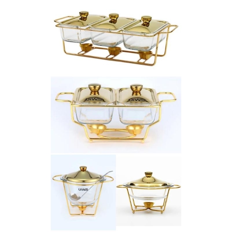 Jual Prasmanan set kaca polos Gold Food Warmer Tempat sayur Kotak ...