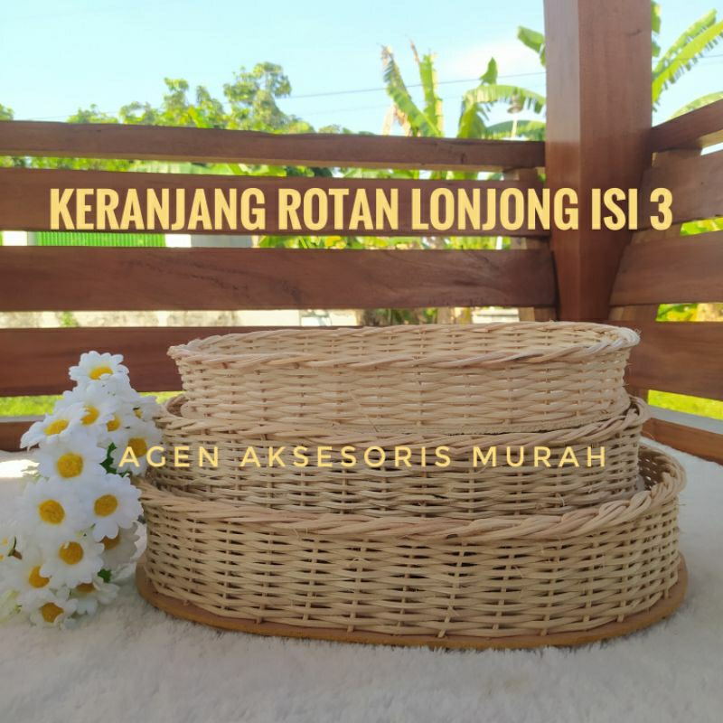 Jual Keranjang Rotan Parcel Hantaran isi 3 lonjong halus | Shopee Indonesia