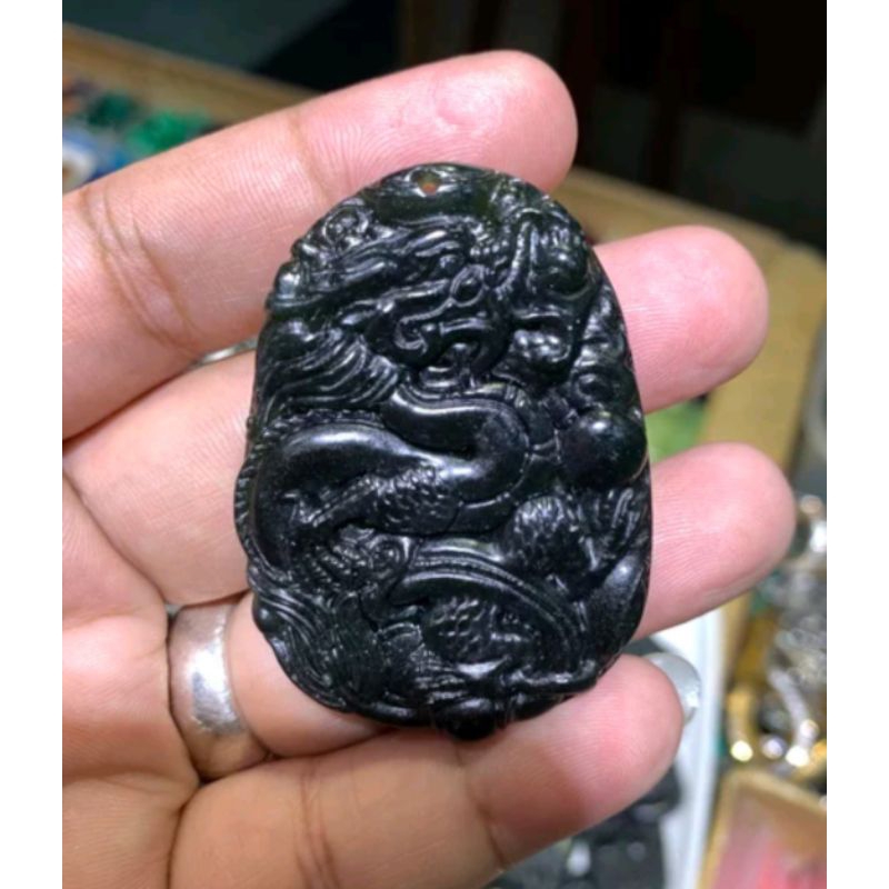 Jual batu natural black jade motif naga,Harga Satuan | Shopee Indonesia