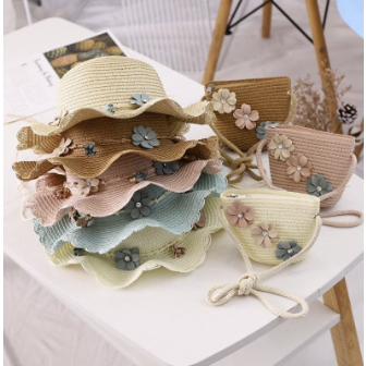 Jual Topi pantai gelombang anak jerami flowly Beach hat kids summerhat // topi anak satu set ...