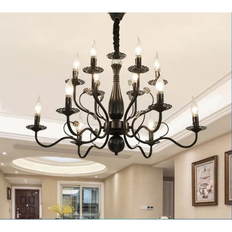 Jual [garansi] black edition 12kepala lampu gantung besi tembaga ruang ...