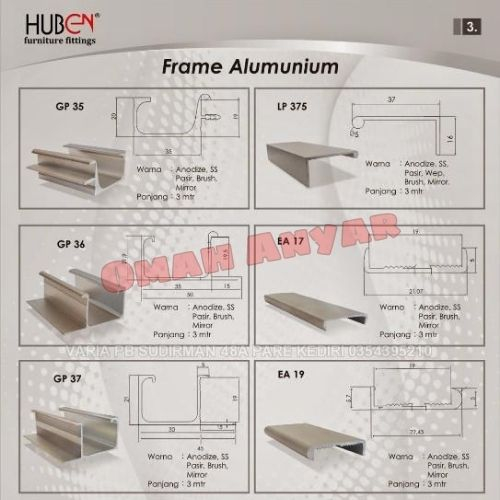 Jual Frame Aluminium Handle Lemari Sliding Huben LP-375,376 BRUSH BUKAN ...