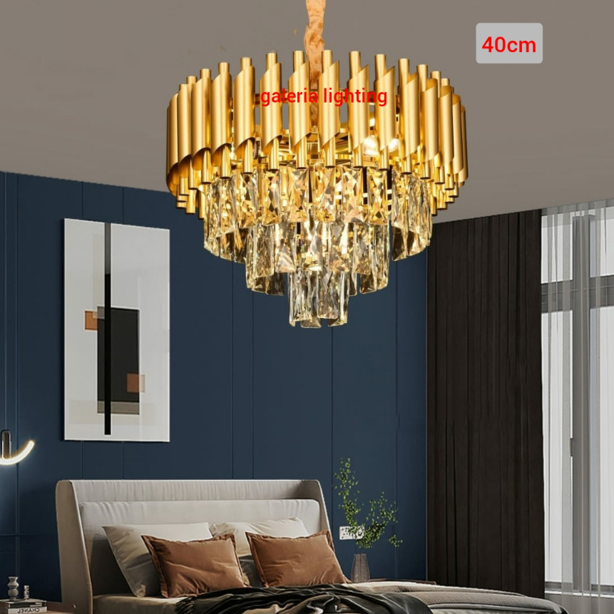 Jual Lampu gantung frame kristal body gold ruang tamu/meja makan tipe ...