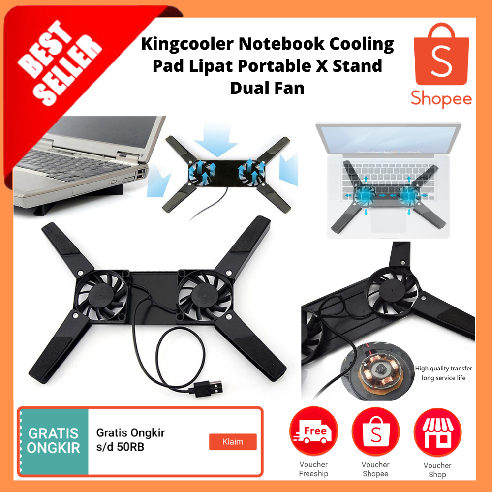 Jual Kingcooler Notebook Cooling Pad Lipat Portable X Stand Dual Fan ...