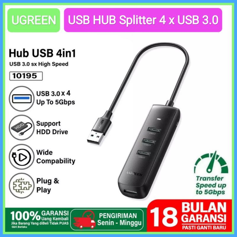 Jual Ugreen USB HUB Splitter 4 Port USB 3.0 High Speed 5Gbps Ultra Mini | Shopee Indonesia