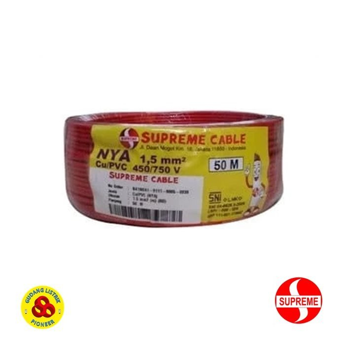 Jual Supreme Kabel NYA 1x1.5mm @100 Meter Merah Kawat Tembaga Tunggal 1.5mm 100m | Shopee Indonesia