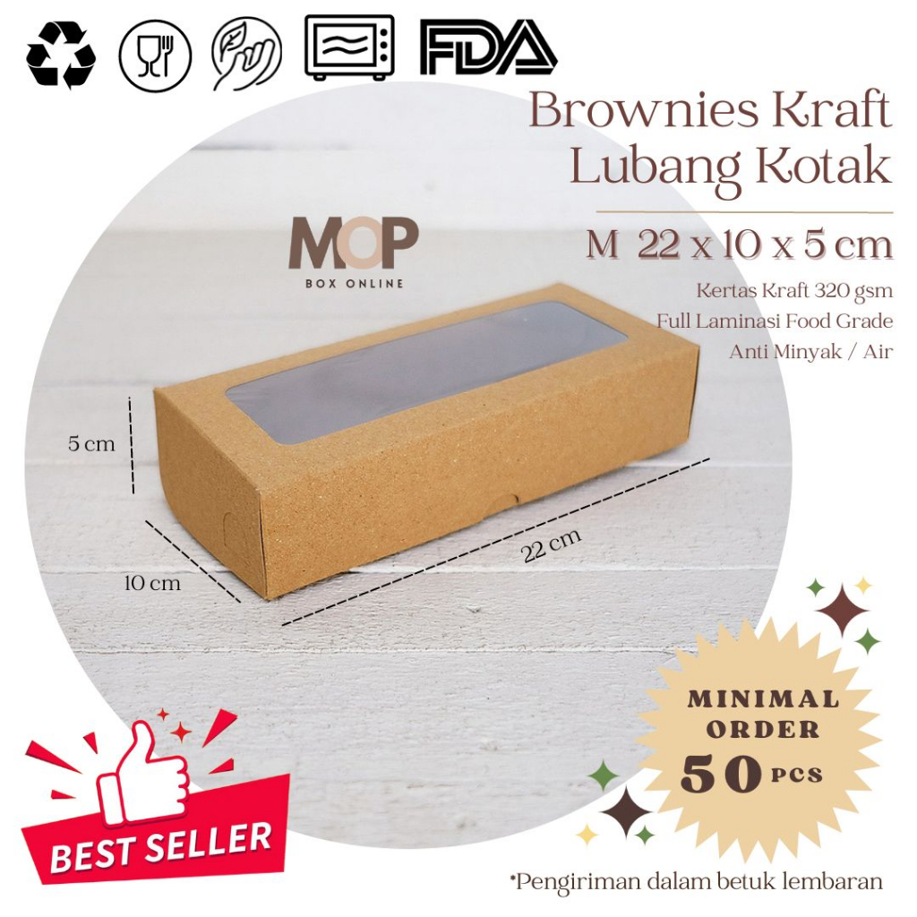 Jual Kotak 22x10x5 Box Brownies Kraft Window M Kotak Donat isi 2 ...