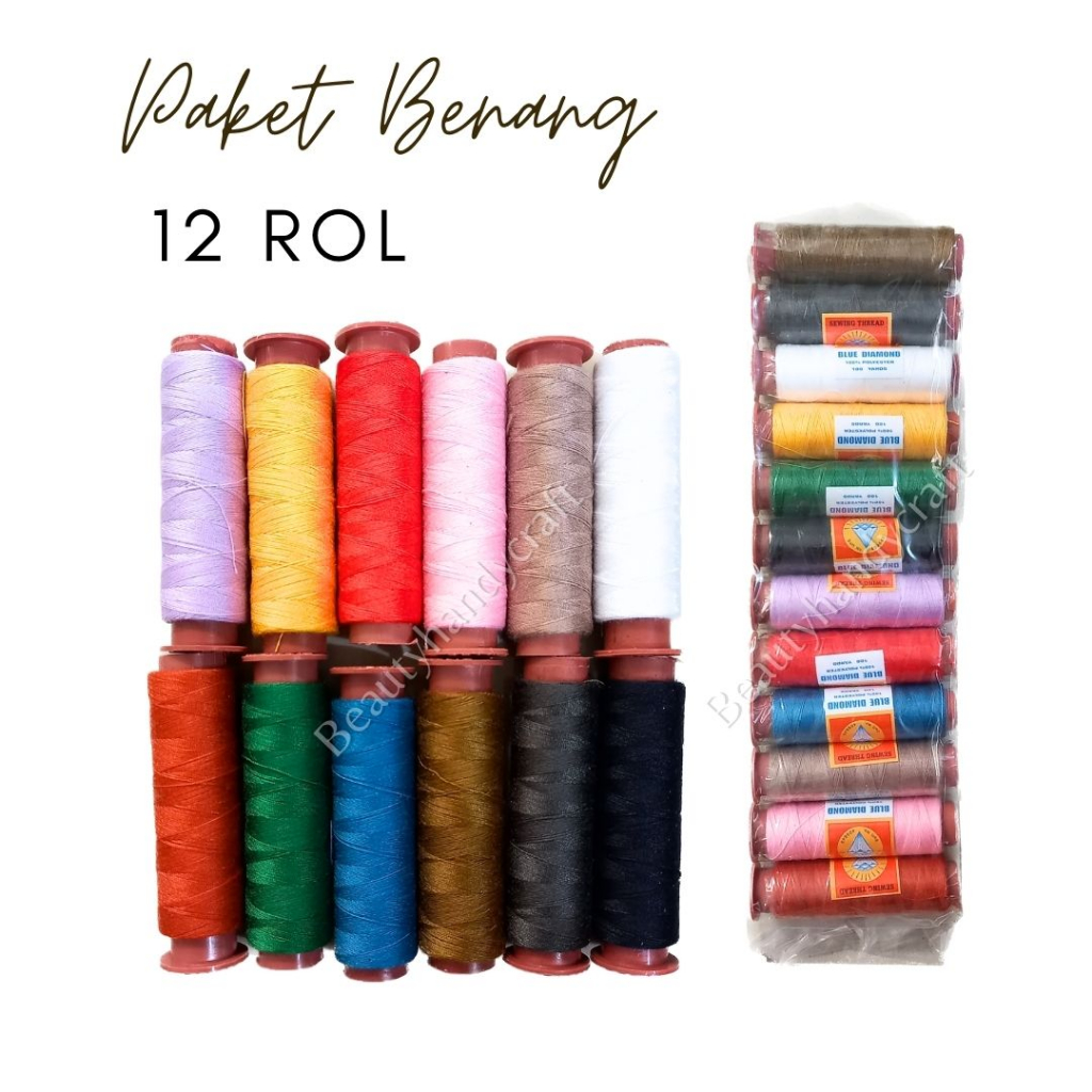 Jual Paket Irit 12 Rol Benang jahit diamond Campur warna | Shopee Indonesia