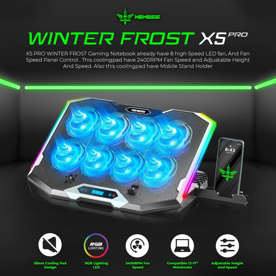 Jual X5 PRO NYK NEMESIS Coolingpad 8 Fan RGB WINTER FROST | Shopee ...